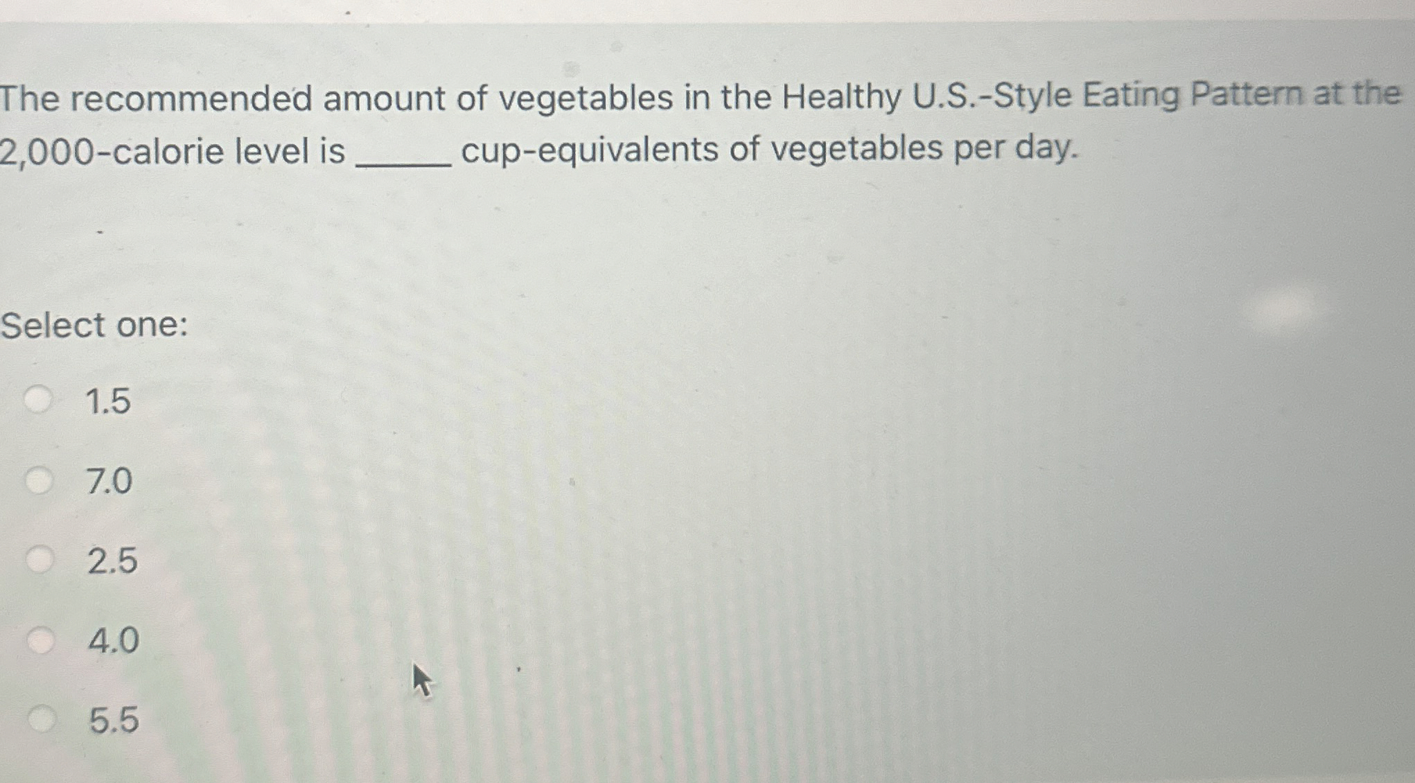 Solved The recommended amount of vegetables in the Healthy | Chegg.com