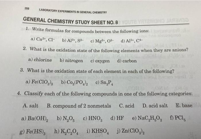 Solved 358 LABORATORY EXPERIMENTS IN GENERAL CHEMISTRY | Chegg.com