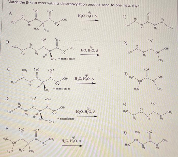 Solved Match the β-keto ester with its decarboxylation | Chegg.com