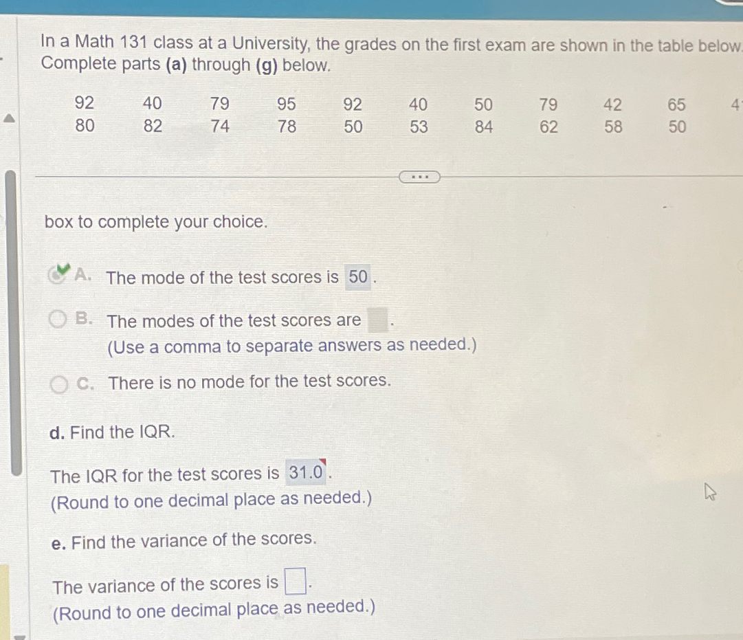 Solved In a Math 131 ﻿class at a University, the grades on | Chegg.com