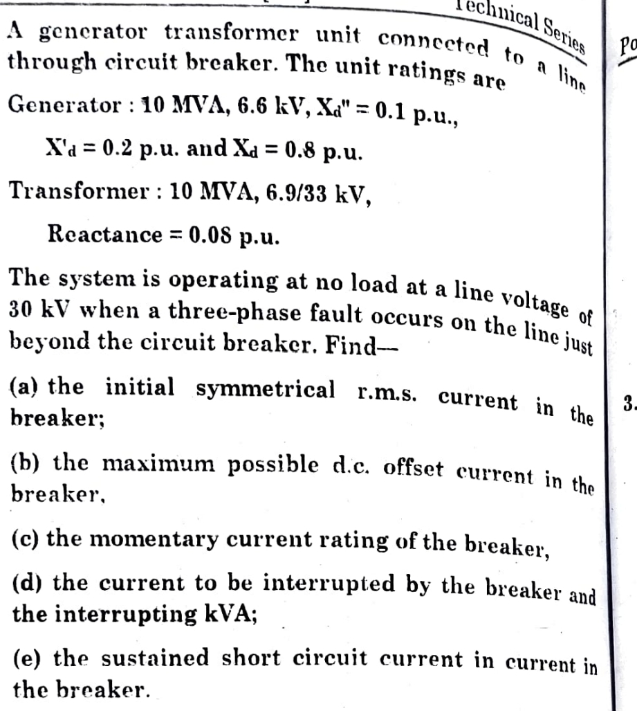Solved A generator transformer unit conneeted to series | Chegg.com