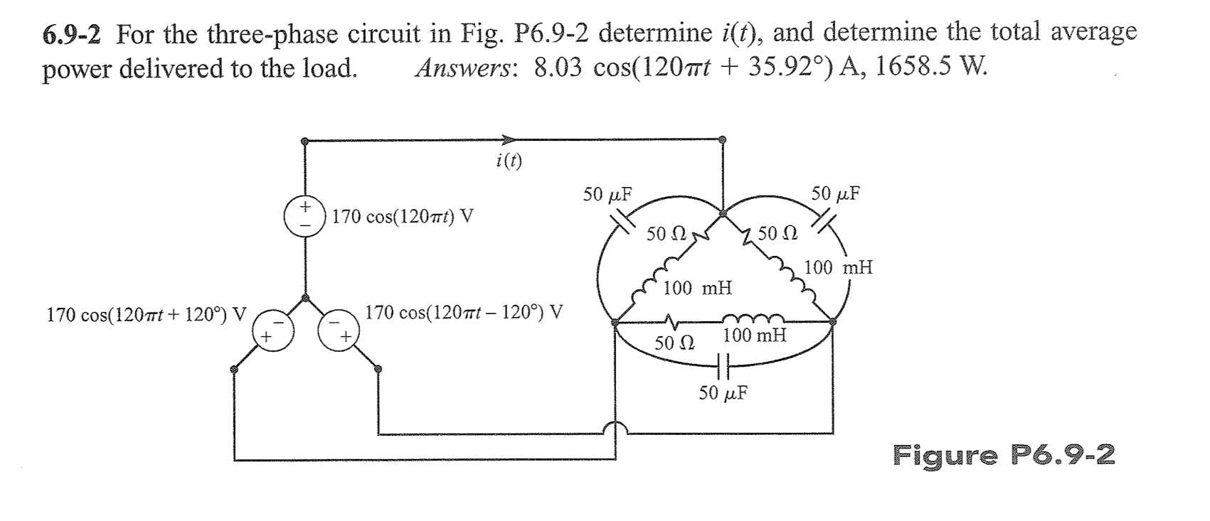 Solved 6.9-2 ﻿For the three-phase circuit in Fig. P6.9-2 | Chegg.com