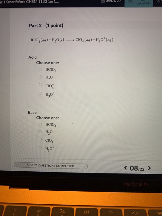 Solved Identify the acid and base reactants in the following | Chegg.com
