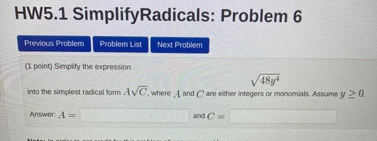 Solved HW5.1 ﻿SimplifyRadicals: Problem 6(1 ﻿point) | Chegg.com