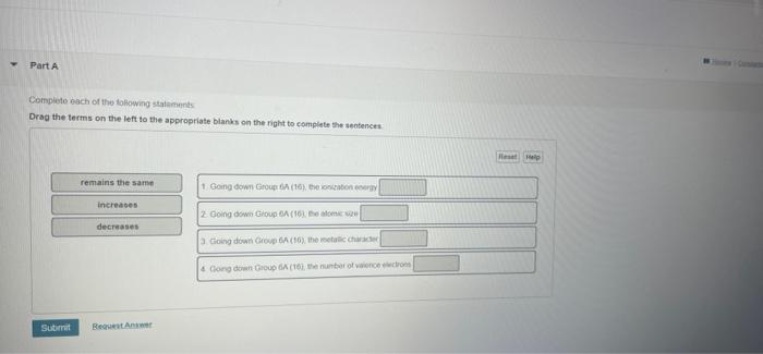 Solved Part A Complete each of the following statements Drag | Chegg.com