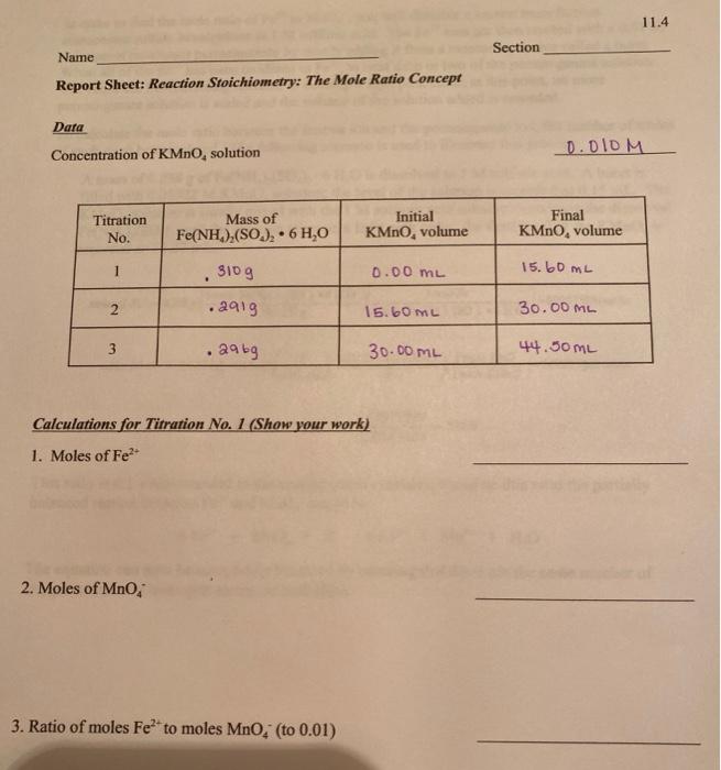 Solved 11.4 Section Name Report Sheet: Reaction | Chegg.com