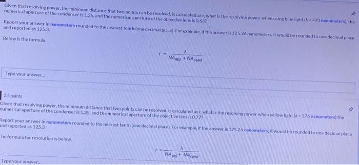 Solved ☆ Given that resolving power, the minimum distance | Chegg.com