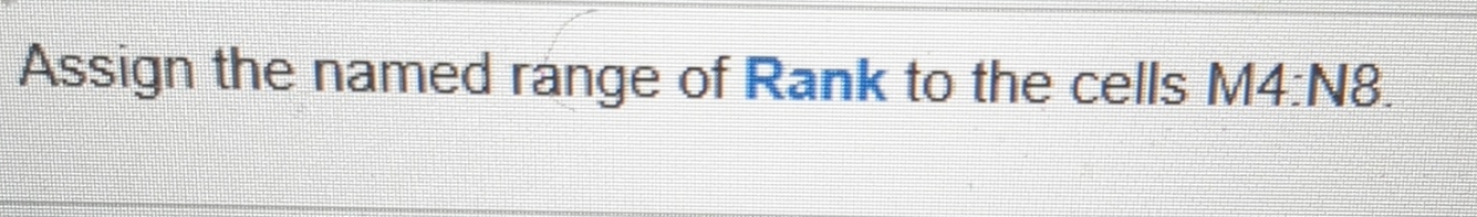 Solved Assign the named range of Rank to the cells M4:N8. | Chegg.com