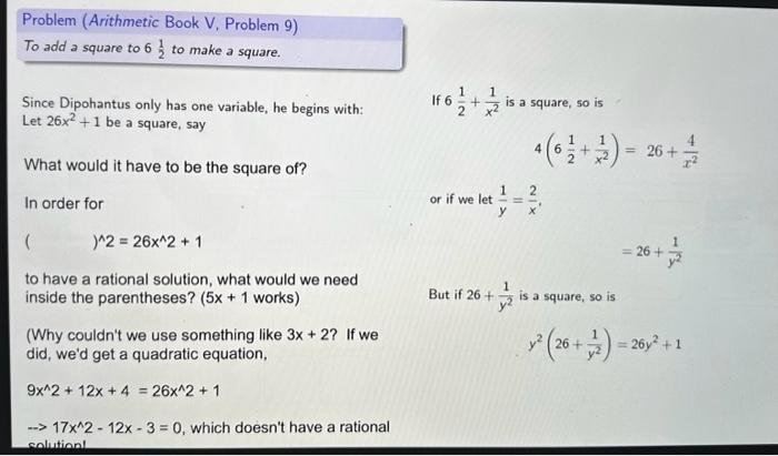 Solved Use Diophantus's method (from Book V, Problem 9) to | Chegg.com
