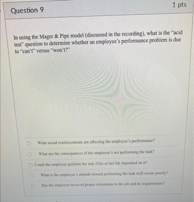 Solved Question 9 1 pts In using the Mager & Pipe model | Chegg.com