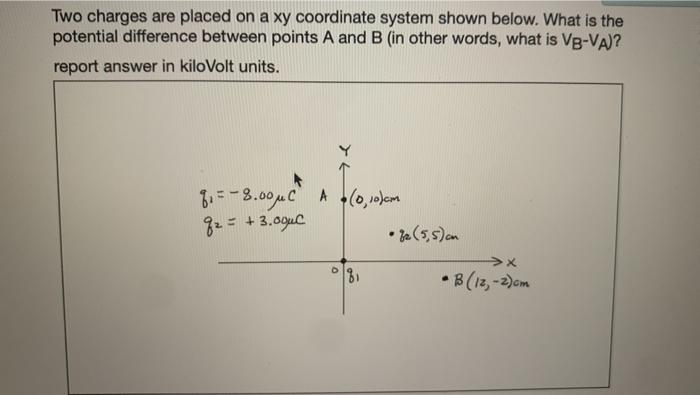 Solved Two charges are placed on a xy coordinate system | Chegg.com