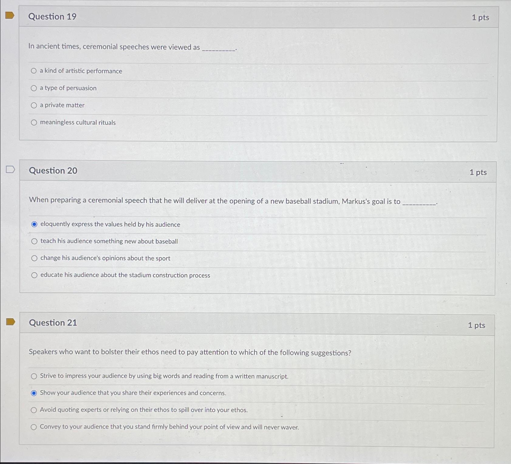 Question 191ptsIn ancient times, ceremonial speeches | Chegg.com