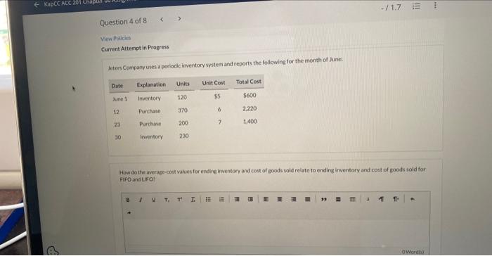Solved Current Attempt in Progress Jeters Compary uses a | Chegg.com