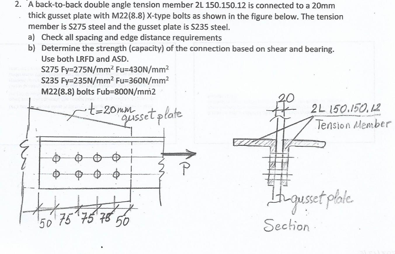 Solved 2. A back-to-back double angle tension member 2L | Chegg.com