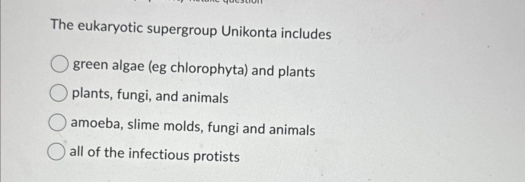 Solved The eukaryotic supergroup Unikonta includesgreen | Chegg.com