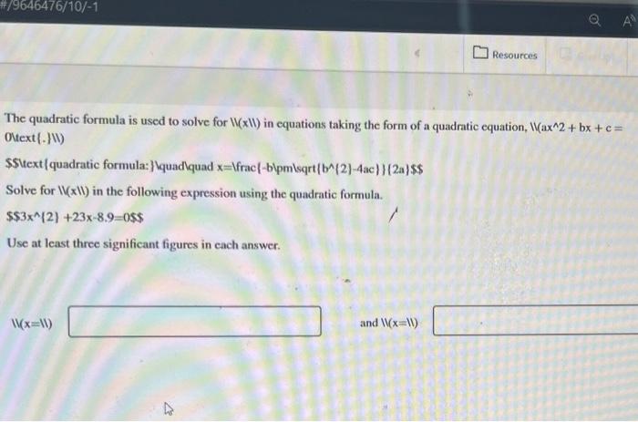 Solved The quadratic formula is used to solve for I(x∣1) in | Chegg.com