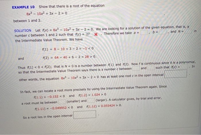 Solved EXAMPLE 10 Show that there is a root of the equation | Chegg.com