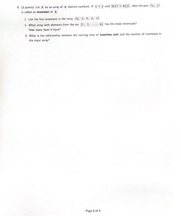 Solved 6. (3 points) Let A be an array of a distinct | Chegg.com