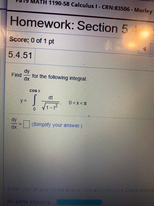 Solved Pa 19 MATH 1190-58 Calculus I - CRN:83506 - Morley | Chegg.com