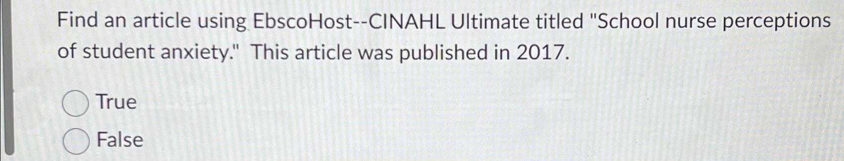 Solved Find an article using EbscoHost--CINAHL Ultimate | Chegg.com