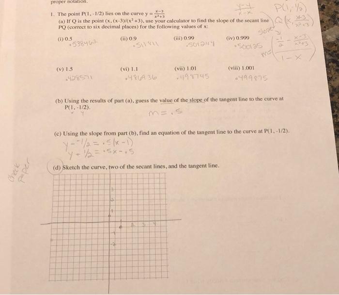 Solved + 522 proper notation 1. The point P(1, -1/2) lies on | Chegg.com
