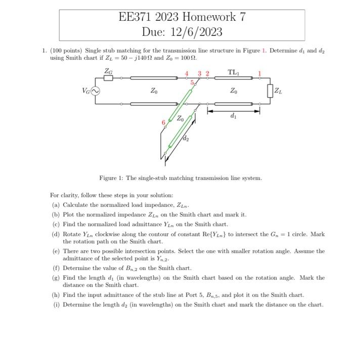 Solved 1. (100 points) Single stub matching for the | Chegg.com