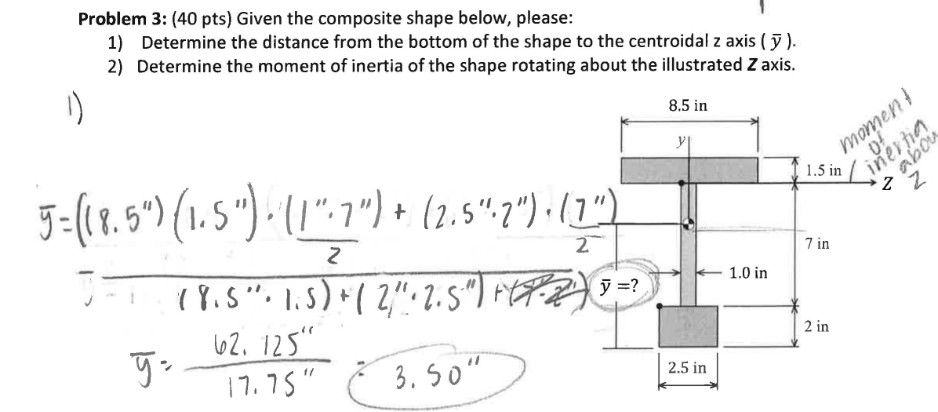 Solved Problem 3: (40 ﻿pts) ﻿Given the composite shape | Chegg.com