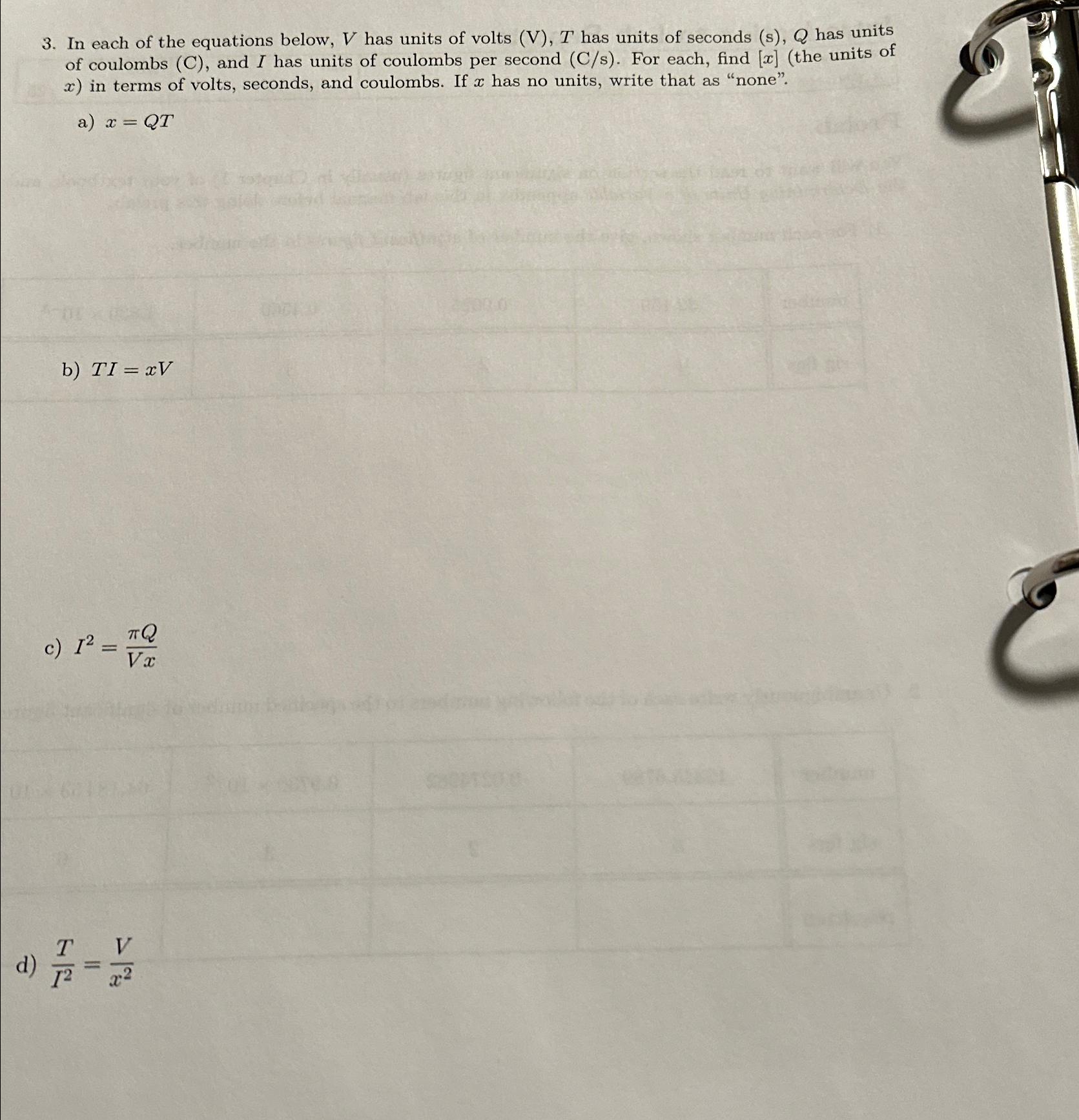 Solved In each of the equations below, V ﻿has units of volts | Chegg.com