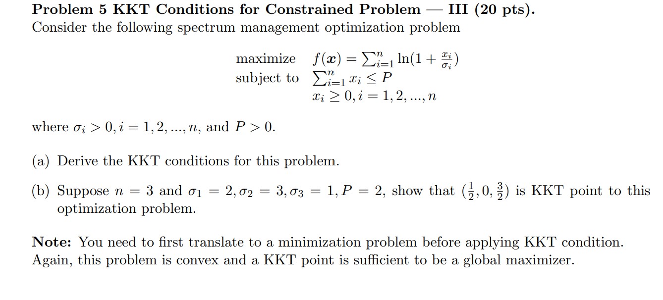 Solved Problem 5 KKT ﻿Conditions for Constrained Problem - | Chegg.com