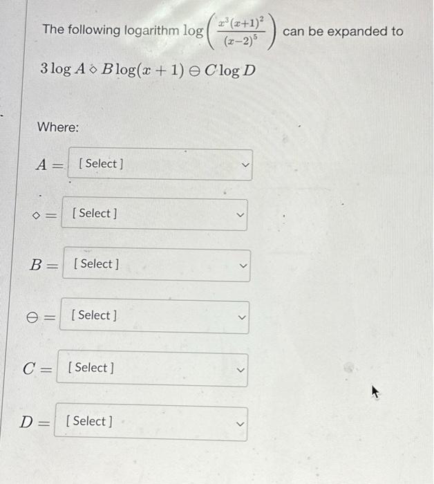 Solved The following logarithm log((x−2)5x3(x+1)2) can be | Chegg.com