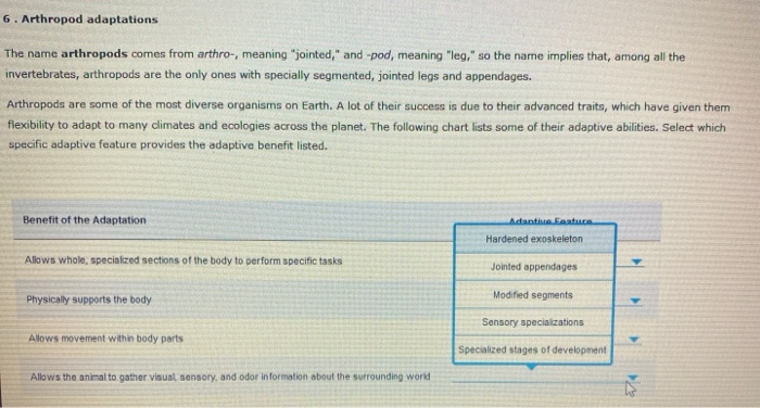 Solved 6. Arthropod adaptations The name arthropods comes | Chegg.com
