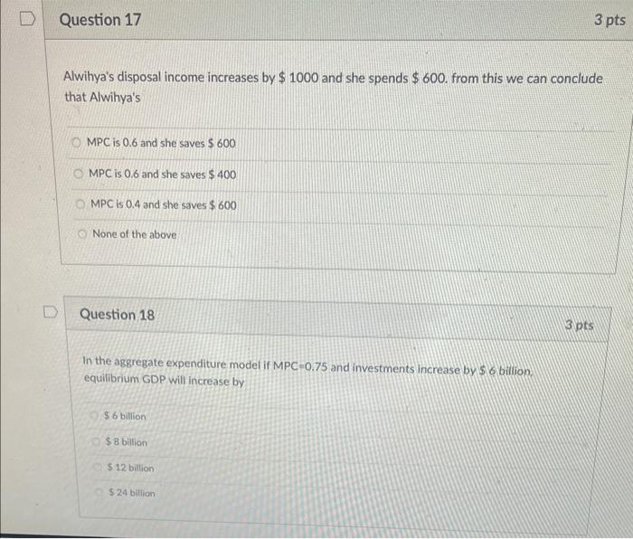 Solved Question 17Alwihya's disposal income increases by $ | Chegg.com