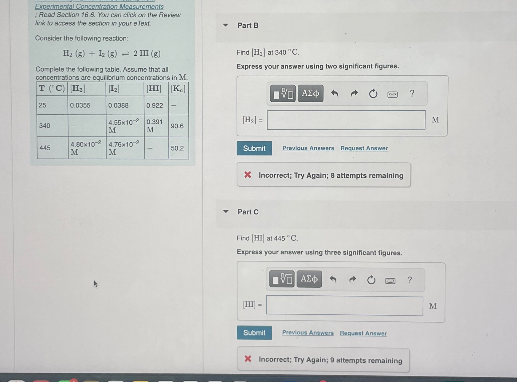 Solved Experimental Concentration Measurements; Read Section | Chegg.com