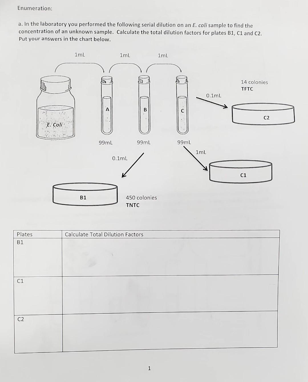 Solved Enumeration: a. In the laboratory you performed the | Chegg.com