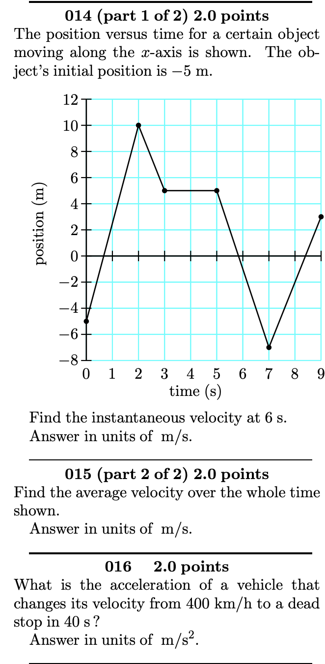 Solved 014 (part 1 ﻿of 2) 2.0 ﻿pointsThe position versus | Chegg.com