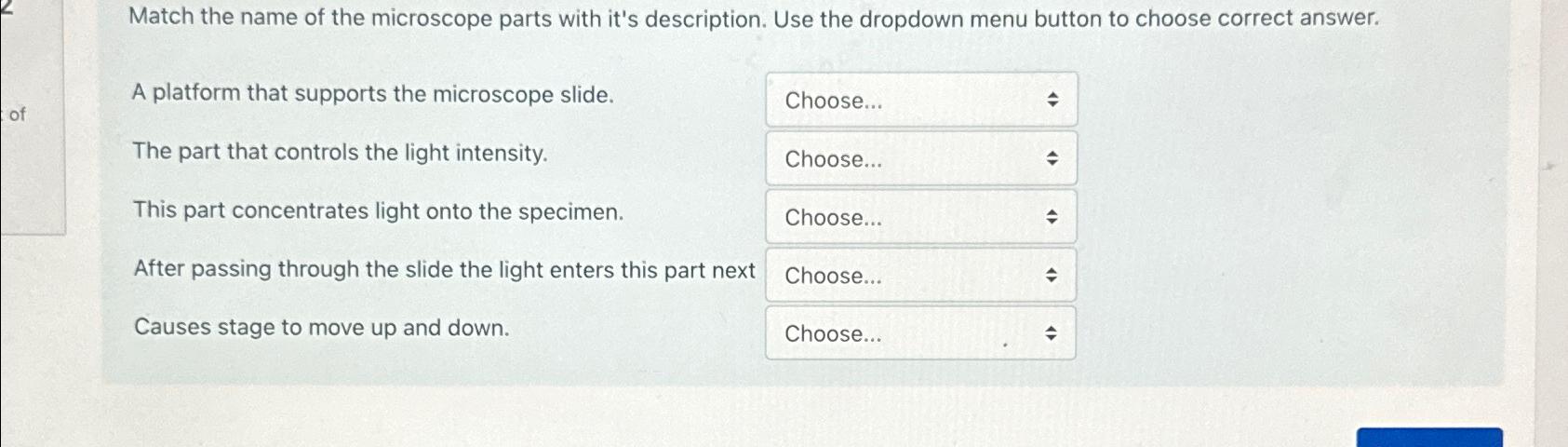 Solved Match the name of the microscope parts with it's | Chegg.com