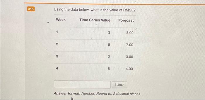 Solved Using the data below, what is the value of RMSE? | Chegg.com
