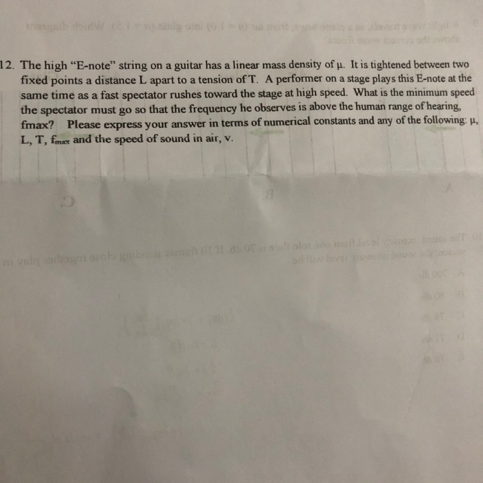 Solved 12. The high “E-note” string on a guitar has a linear | Chegg.com