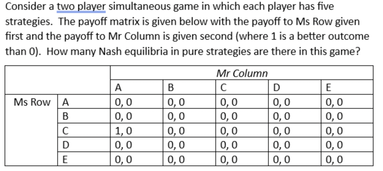 Solved Consider a two player simultaneous game in which each | Chegg.com