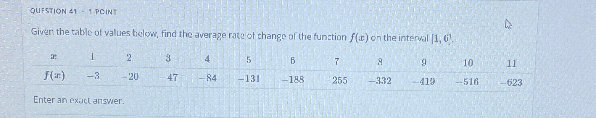 Solved QUESTION 41 - 1 ﻿POINTGiven the table of values | Chegg.com