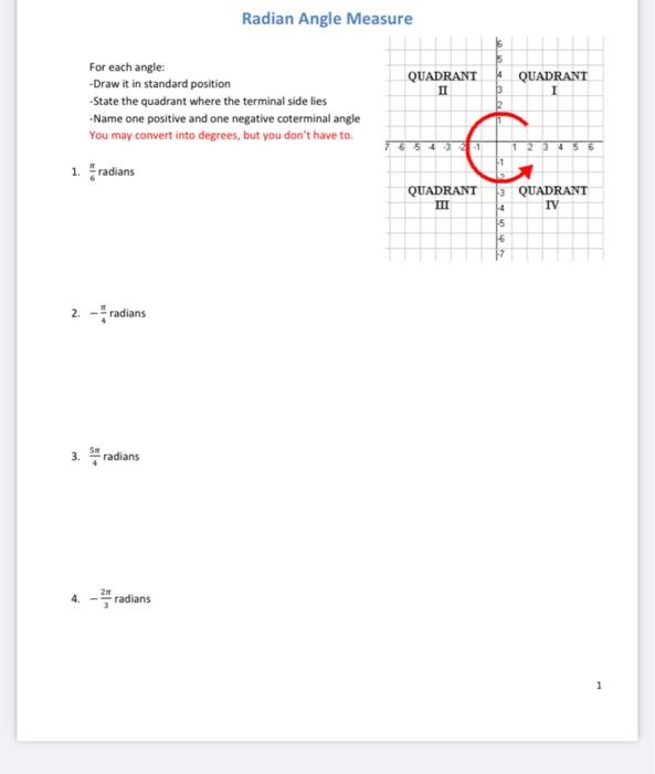 Solved Radian Angle Measure QUADRANT II QUADRANT I For each | Chegg.com