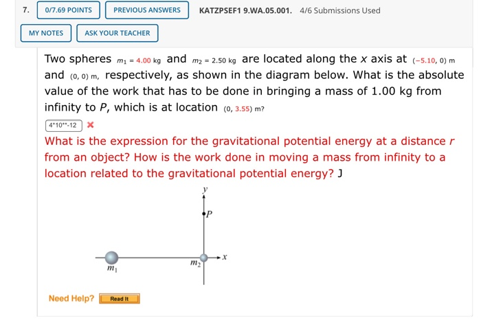 Solved Two spheres m1 = 4.00 kg and m2 = 2.50 kg are | Chegg.com