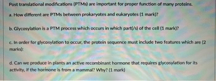 Solved Post translational modifications (PTMs) are important | Chegg.com