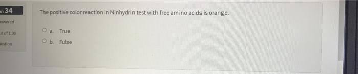 Solved en 34 The positive color reaction in Ninhydrin test | Chegg.com