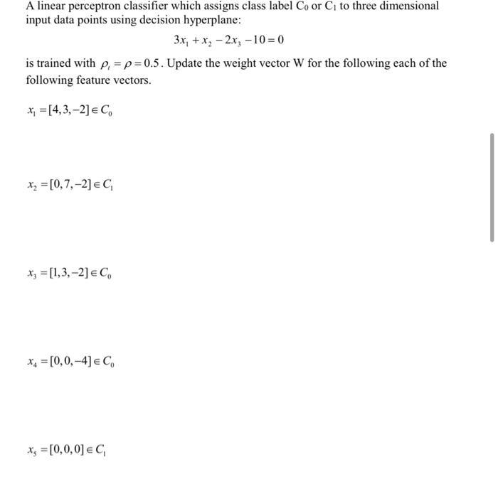 Solved A linear perceptron classifier which assigns class | Chegg.com