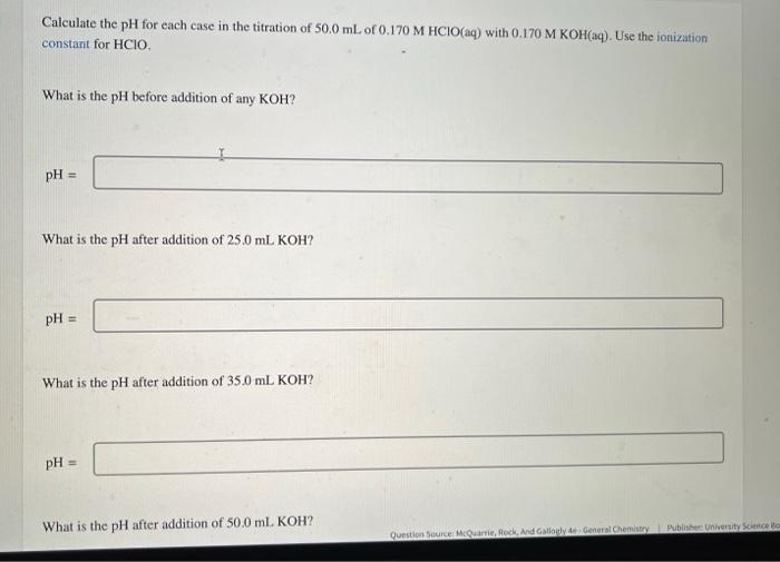 Solved Calculate the pH for each case in the titration of | Chegg.com