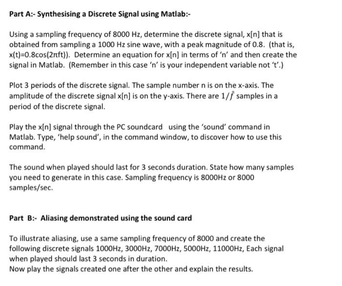 Solved Part A Synthesising A Discrete Signal Using 0105
