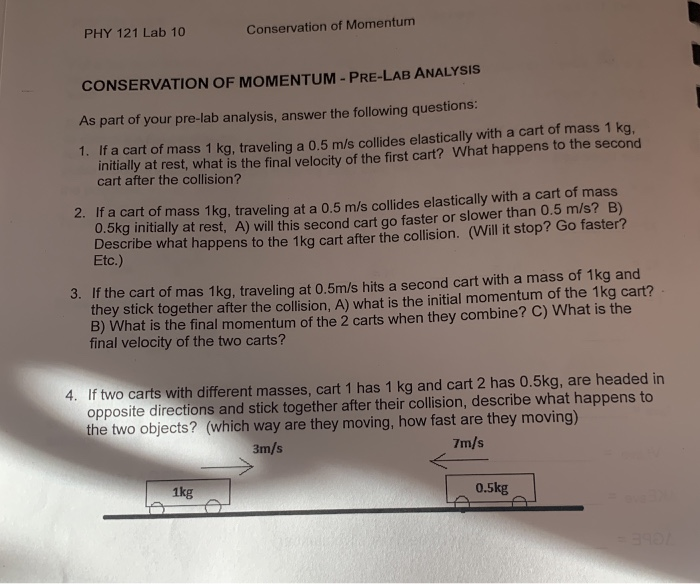 Solved PHY 121 Lab 10 Conservation of Momentum CONSERVATION | Chegg.com