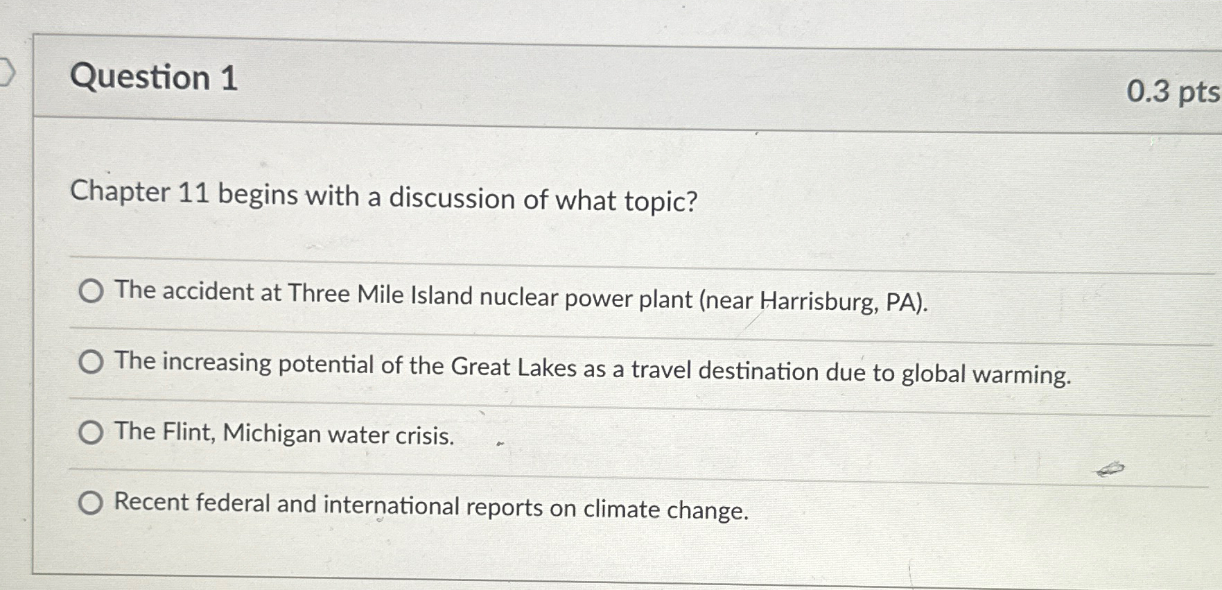 Solved Question 10.3ptsChapter 11 ﻿begins with a discussion | Chegg.com