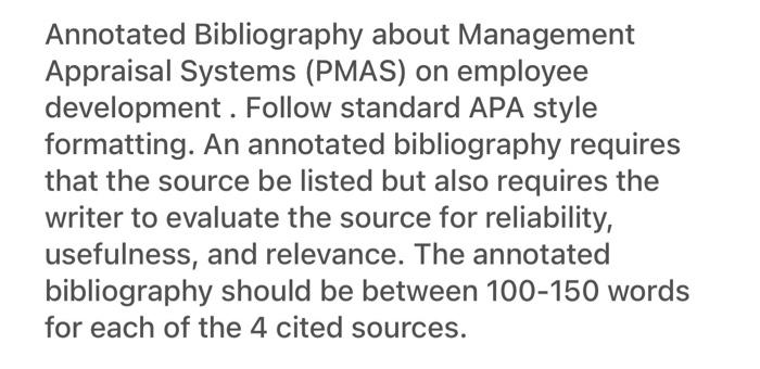 Solved Annotated Bibliography about Management Appraisal | Chegg.com